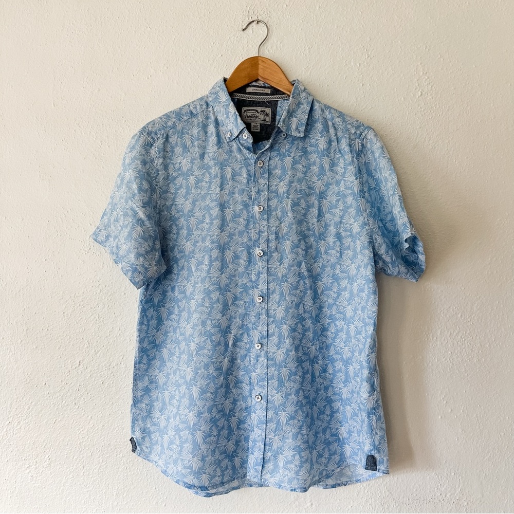 Heritage Mens Light Blue Palmetto Print Linen Short S… - Gem